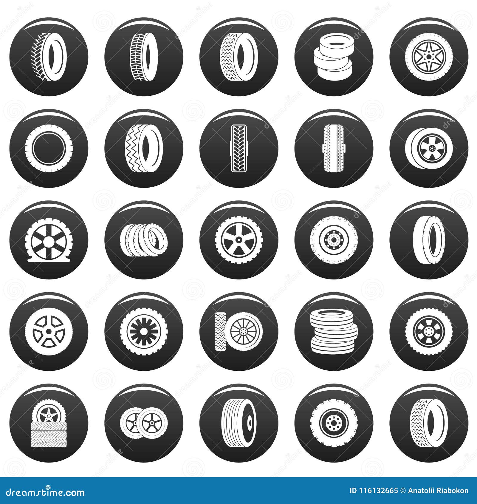 Tire icons set vetor black stock vector. Illustration of pictogram ...