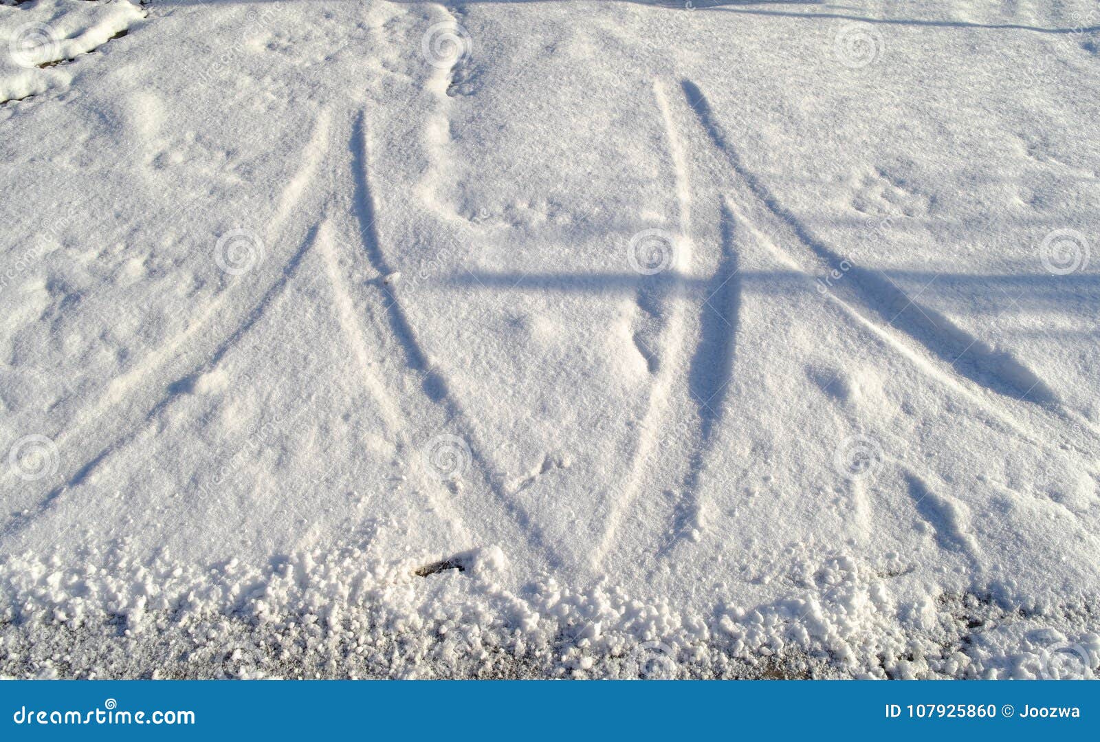 Tire marks on the snow stock photo. Image of cold, road - 107925860