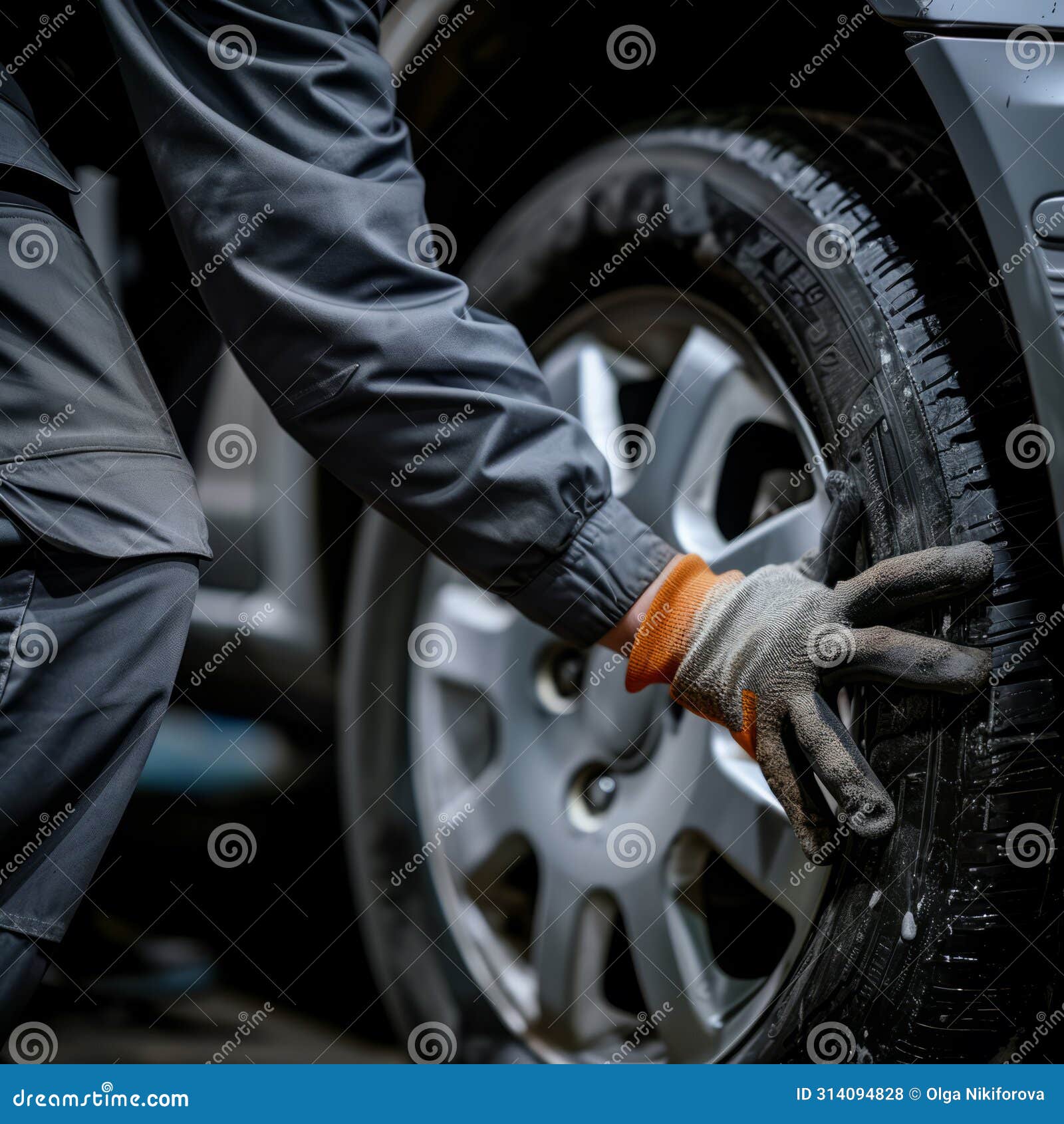Tire Service. Replacing a Car Wheel Stock Illustration - Illustration ...