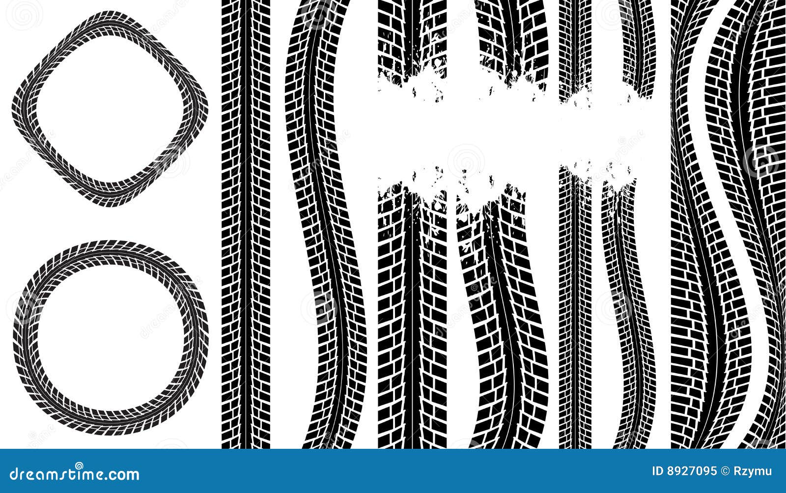 Tire Track Texture Set Isolated On White Background. Vector Design ...