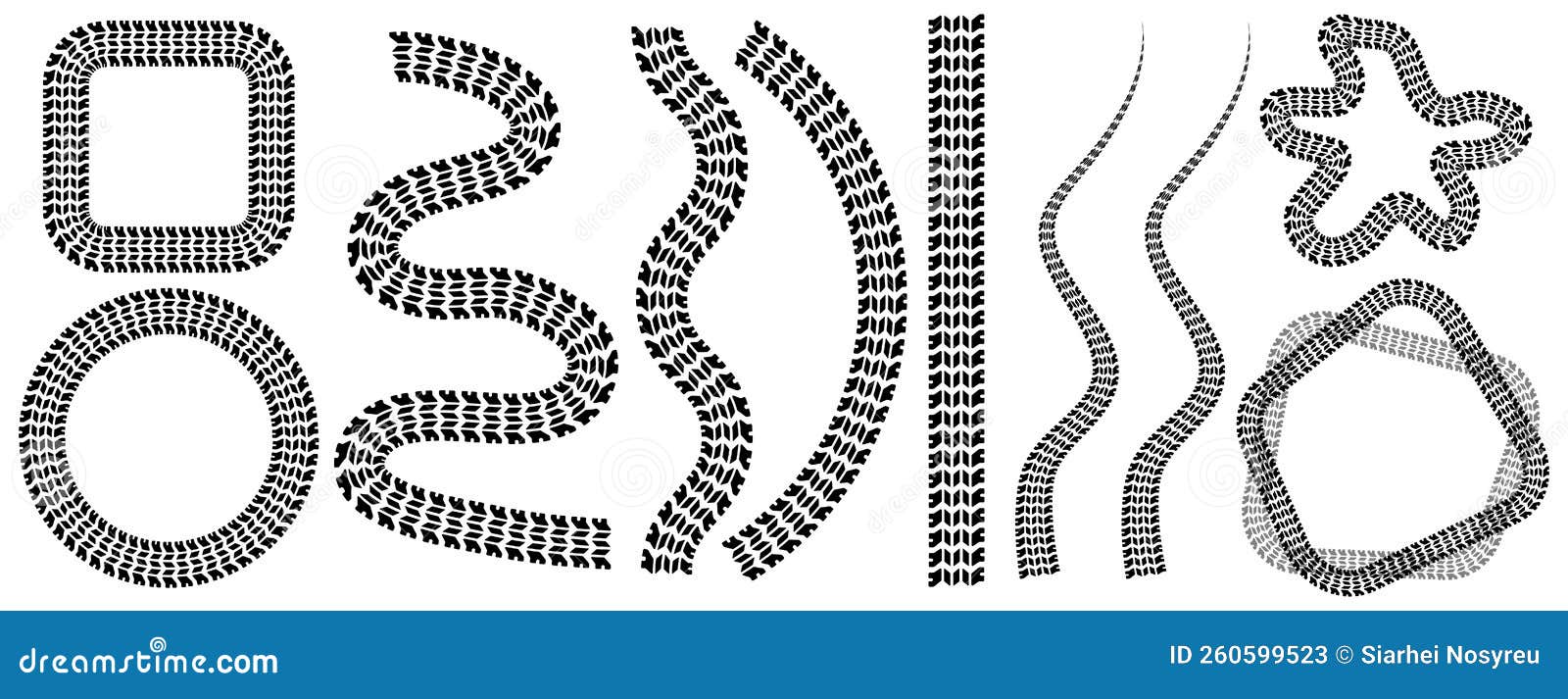 Tire Track. Template of Seamless Brush, Set of Design Elements, Frames ...