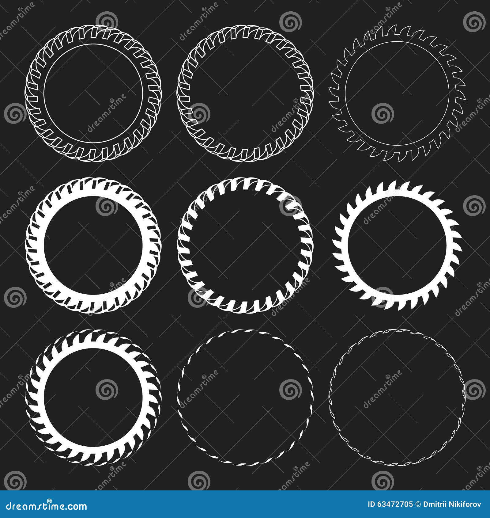 Tire Track Vector Round Border Frame Set. Overlay Logo Design Frame ...