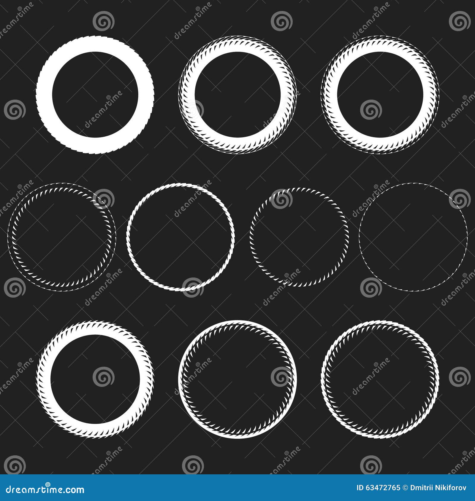 Tire Track Vector Round Border Frame Set. Overlay Logo Design Frame ...