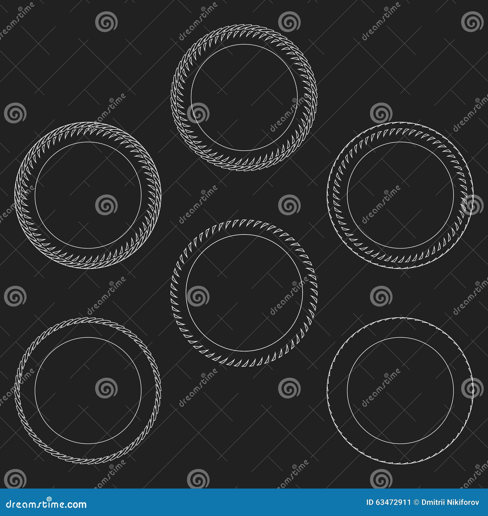 Tire Track Vector Round Border Frame Set. Overlay Logo Design Frame ...