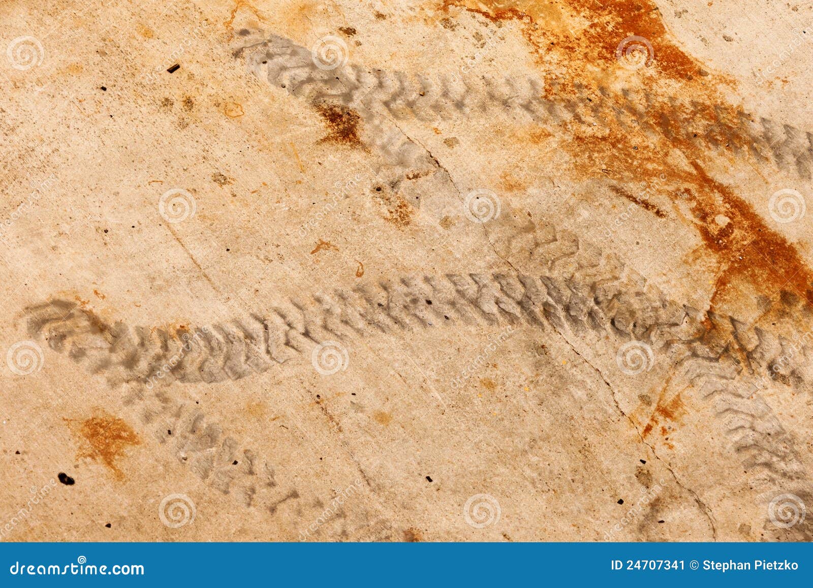 Tire Tracks on Concrete Surface with Rusty Stains Stock Image - Image ...
