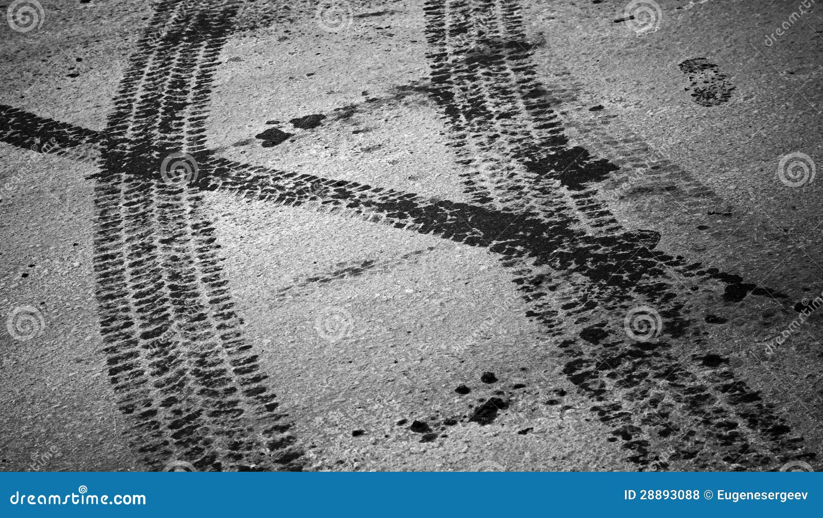 Tire Tracks and Footstep on the Asphalt Stock Photo - Image of move ...