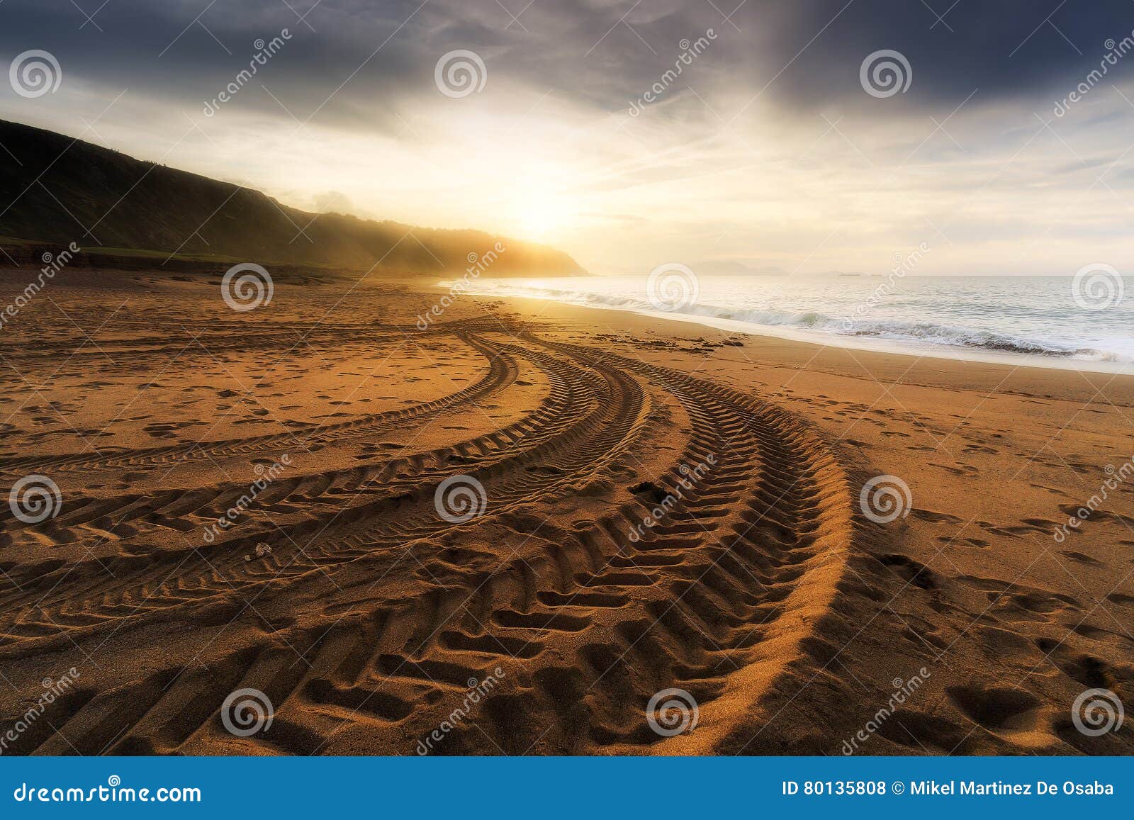 Tire Tracks Prints in Beach Sand Stock Photo - Image of trail, trace ...