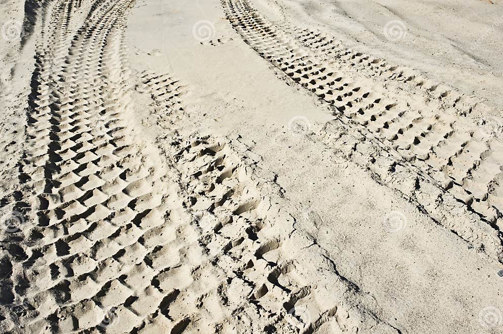 Tire Tracks in the Sand Mine Stock Photo - Image of beach, horizontal ...