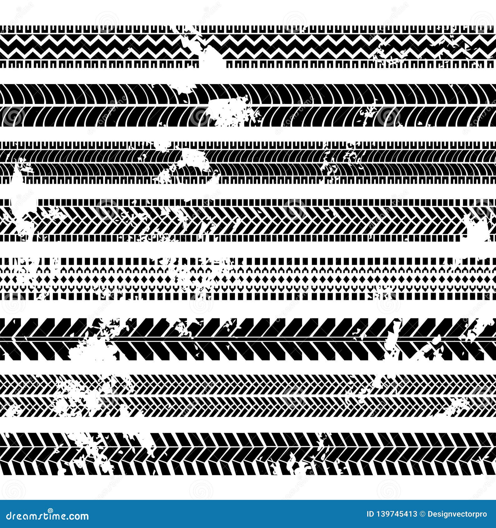 TIre Tracks Seamless Pattern with Grunge Effect Isolated on White ...