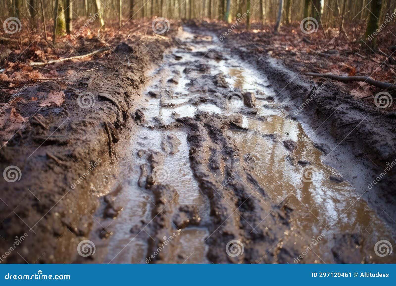 Tire Tracks on a Wet Mud Trail Stock Image - Image of tire, terrain ...