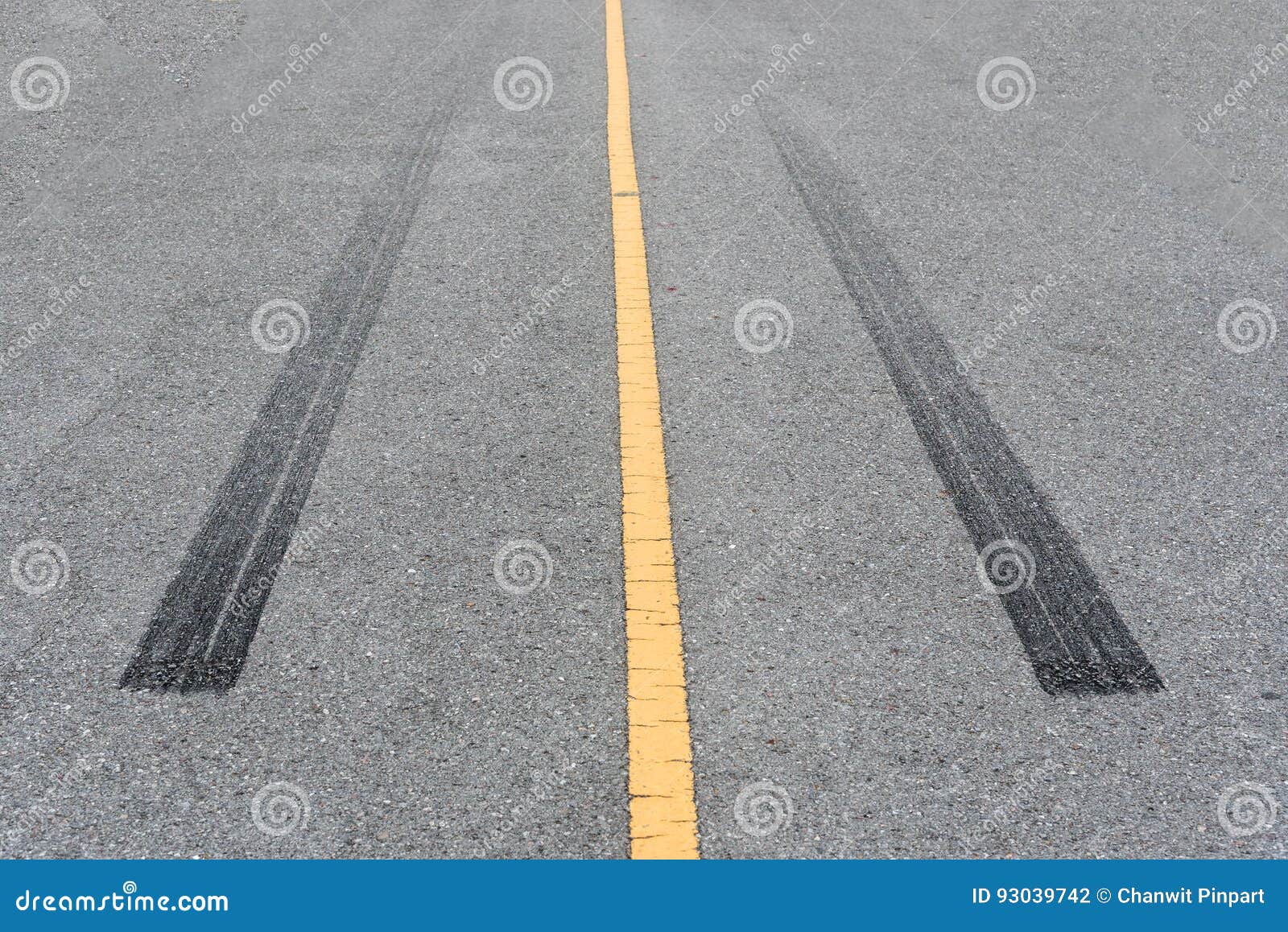 Tire Tracks , Wheel Trace on Asphalt Road Stock Photo - Image of ...