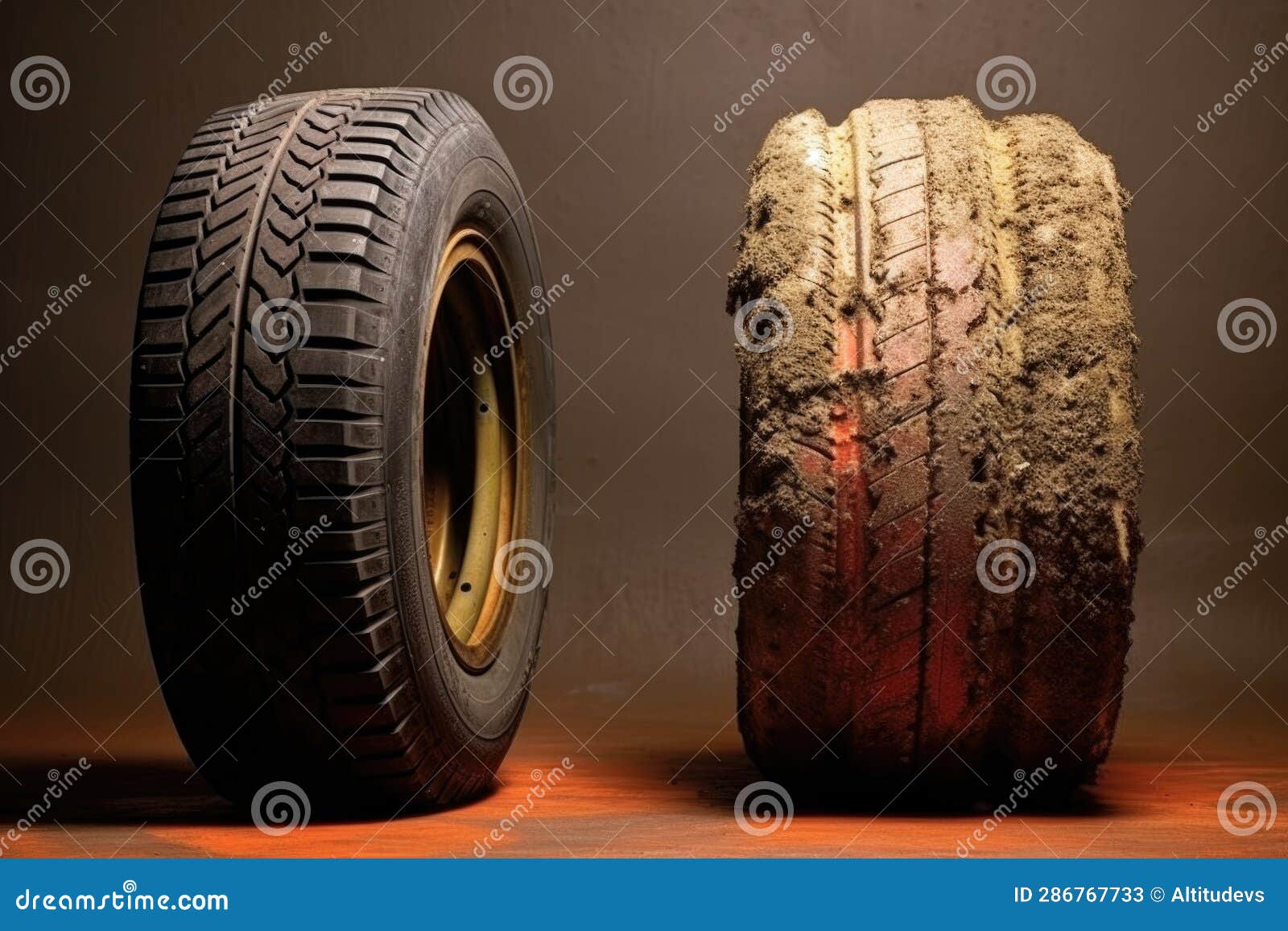 Tire Tread Comparison between Old and New Stock Image - Image of road ...