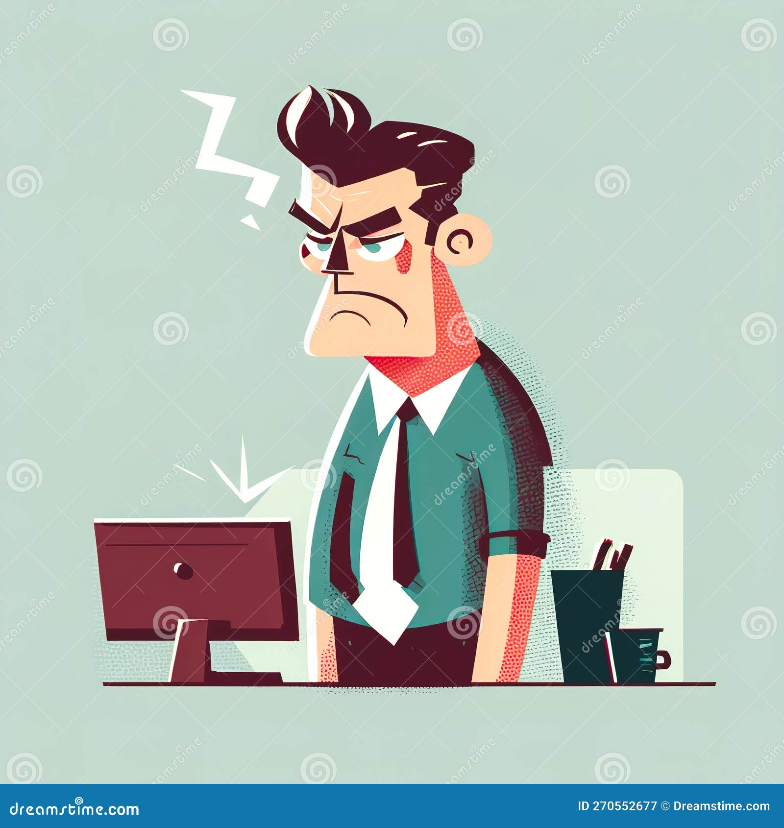 Tired Angry Man at Work in Front of a Computer, Generative AI. Stock ...