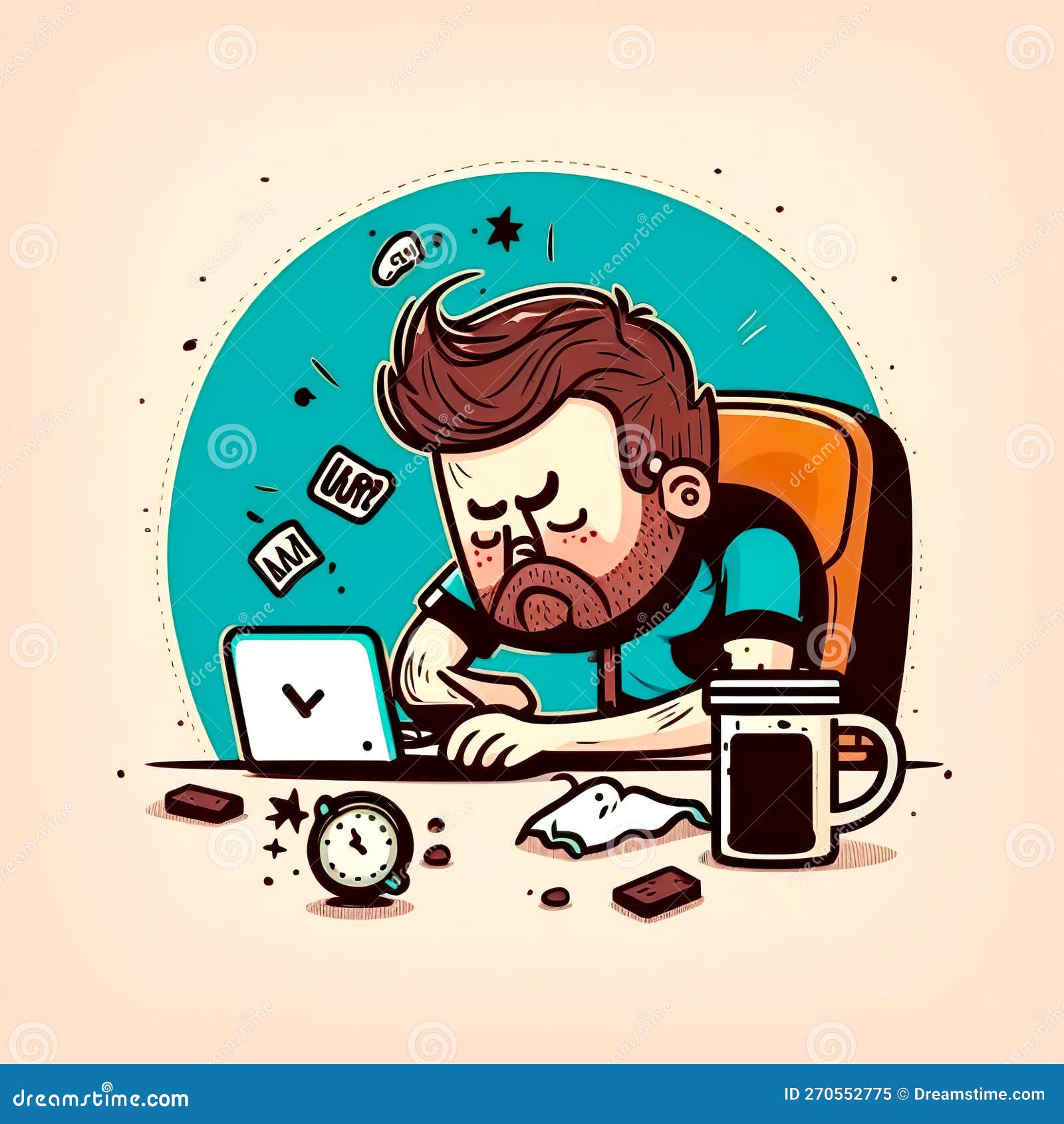 Tired Angry Man at Work in Front of a Computer, Generative AI. Stock ...