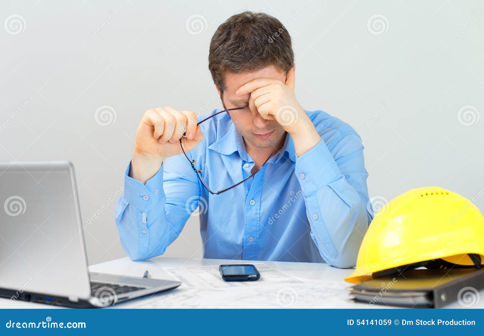 Tired architect. stock image. Image of interior, headache - 54141059