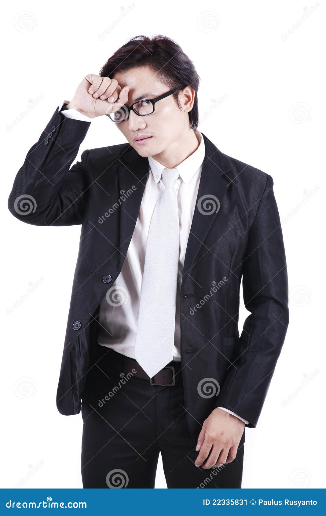 Tired Asian Businessman Isolated on White Stock Image - Image of stress ...