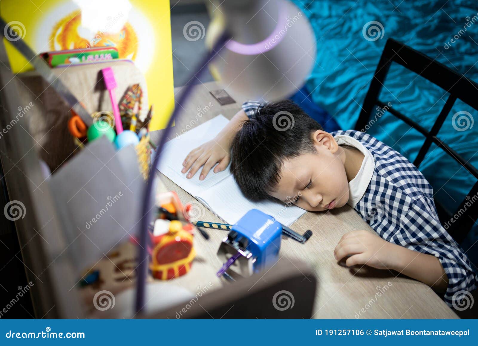 Sleeping While Learning - Tired Little Girl Sleeping On Desk. Stock ...
