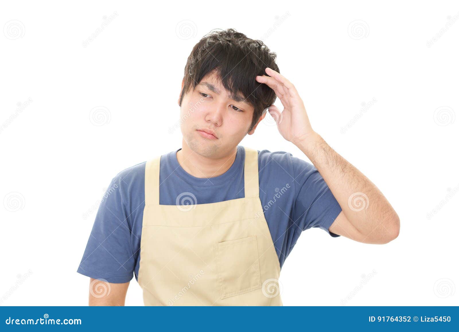 Tired Asian waiter stock photo. Image of dismissal, cook - 91764352