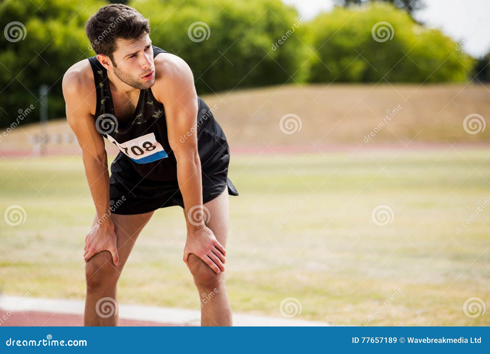 Tired Athlete Standing on Running Track Stock Image - Image of outdoors ...