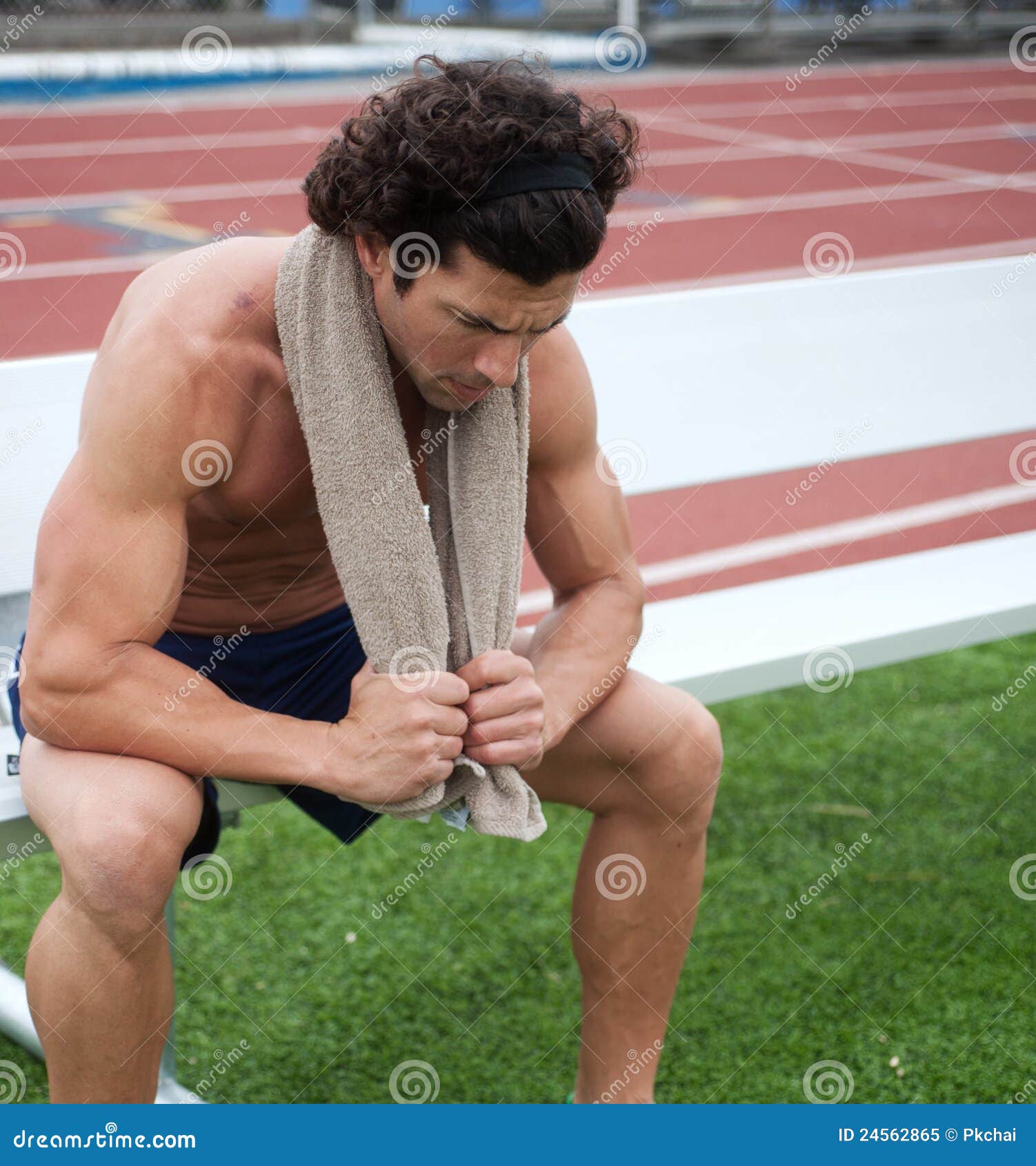 Tired Athletic Male Runner in Stadium Stock Image - Image of effort ...