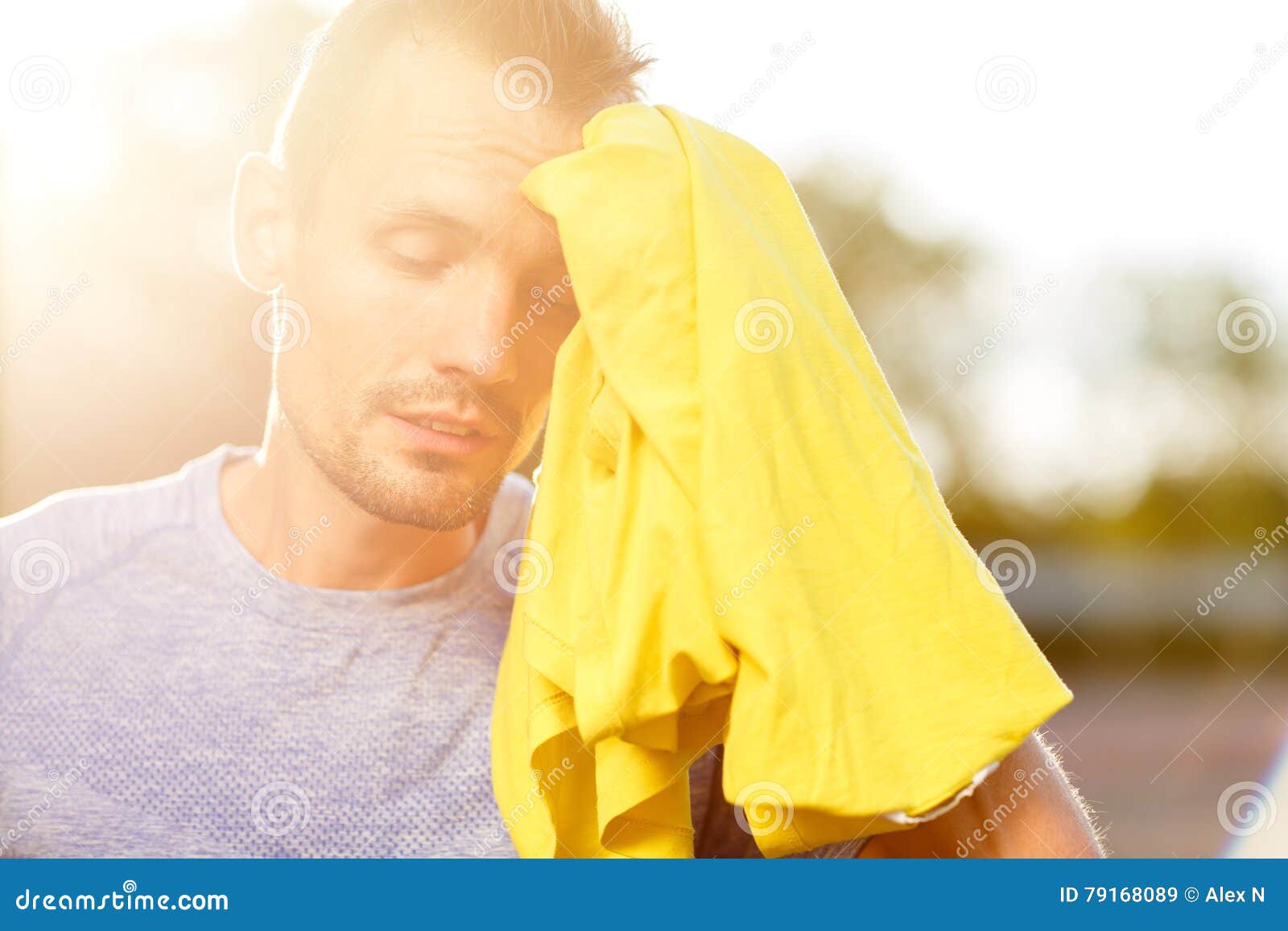 Tired Athletic Man Wiped Towel after Workout Stock Image - Image of ...