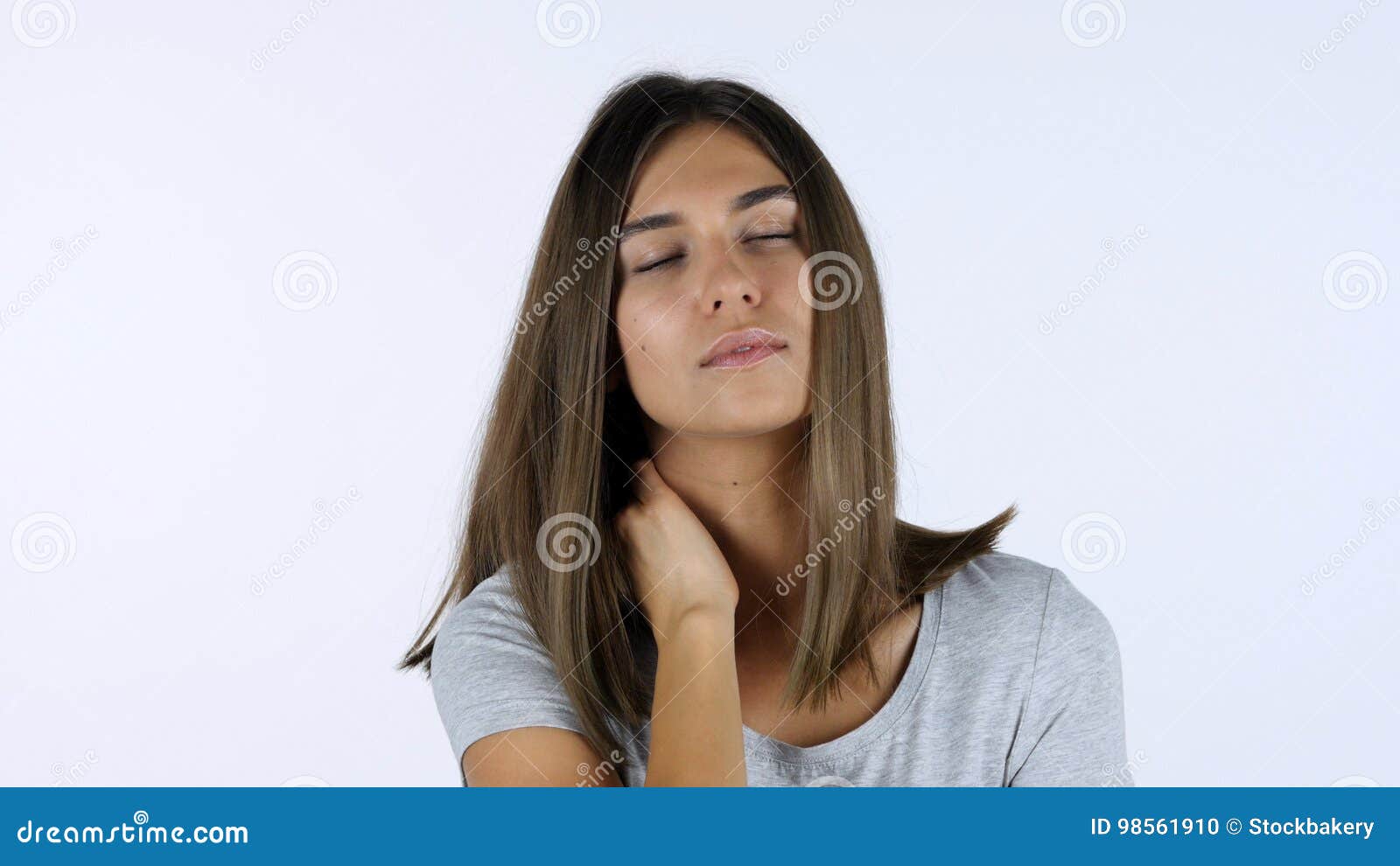 Tired Beautiful Girl, White Background in Studio Stock Photo - Image of ...