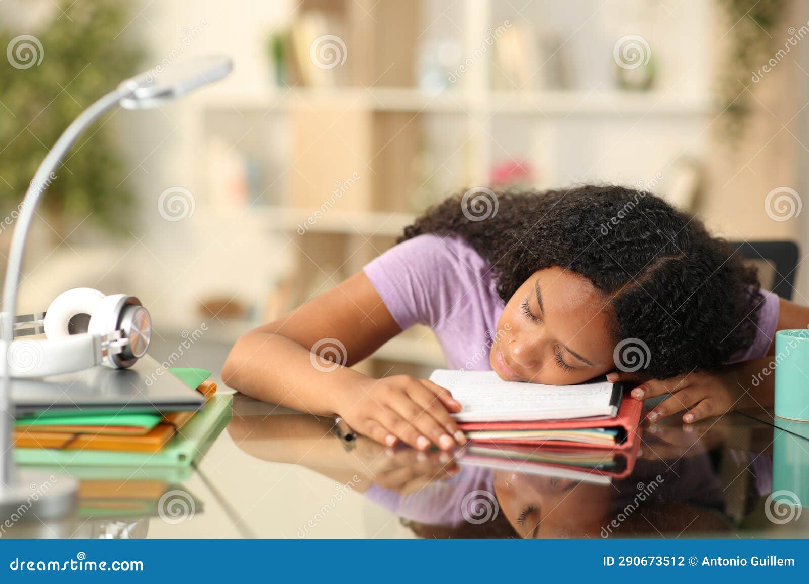 Tired Black Student Sleeping Over Notes at Home Stock Photo - Image of ...