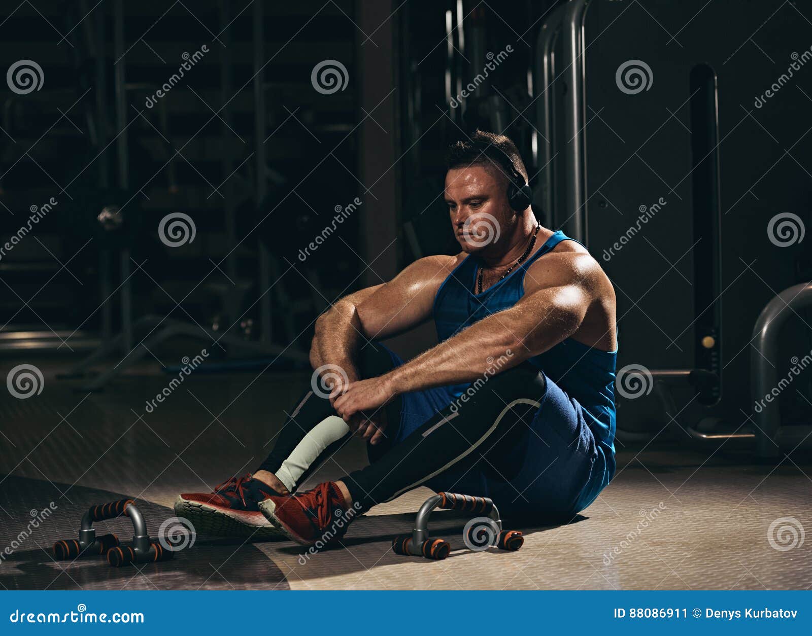 Tired bodybuilder resting stock image. Image of muscular - 88086911