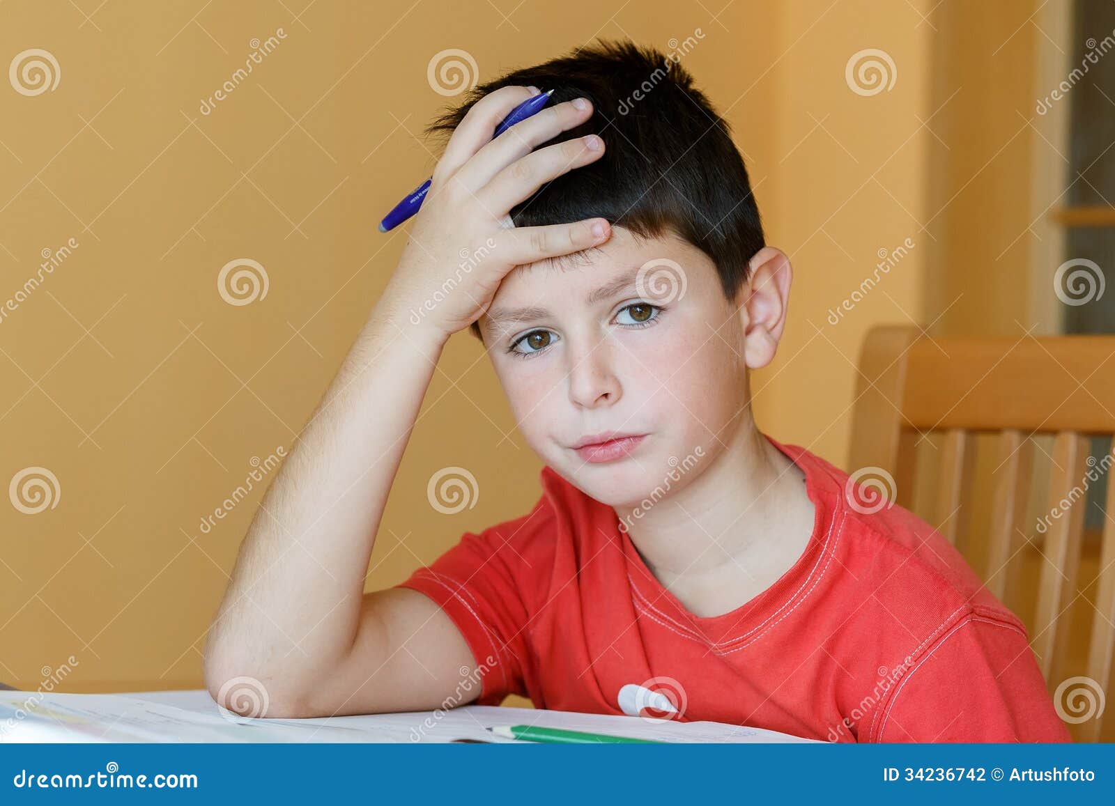 Tired and Bored Boy Doing School Homework Stock Photo - Image of ...