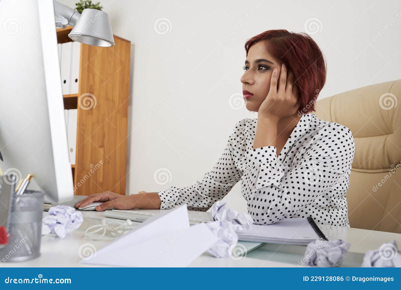 Bored Female Office Worker stock photo. Image of article - 229128086