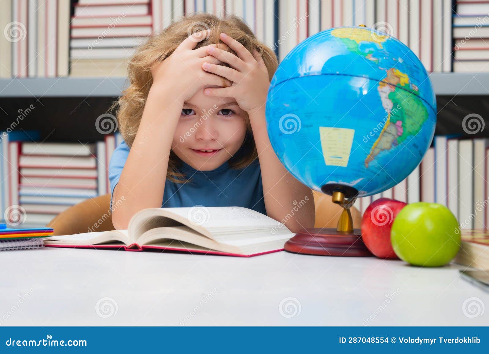 Tired and Bored Pupil. School Kid Student Learning, Study Language or ...