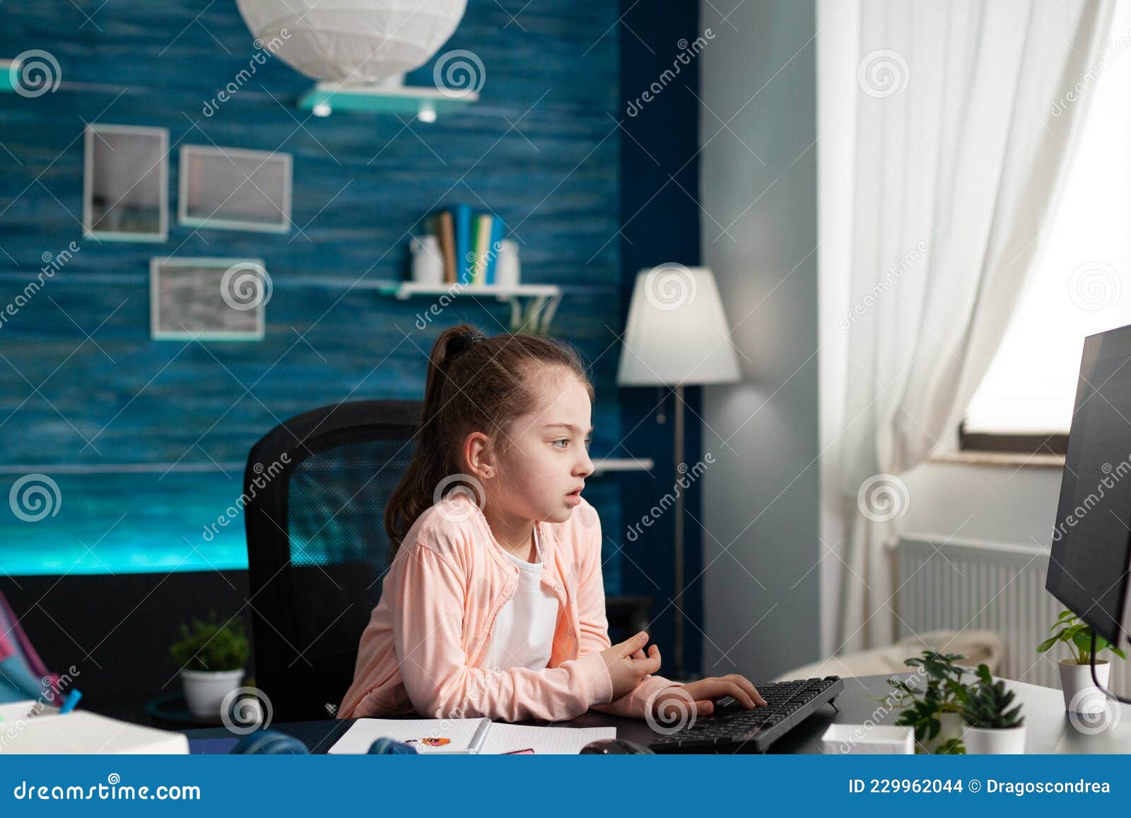 Tired Bored Schoolkid Having Mathematics Leeson on Computer Stock Photo ...