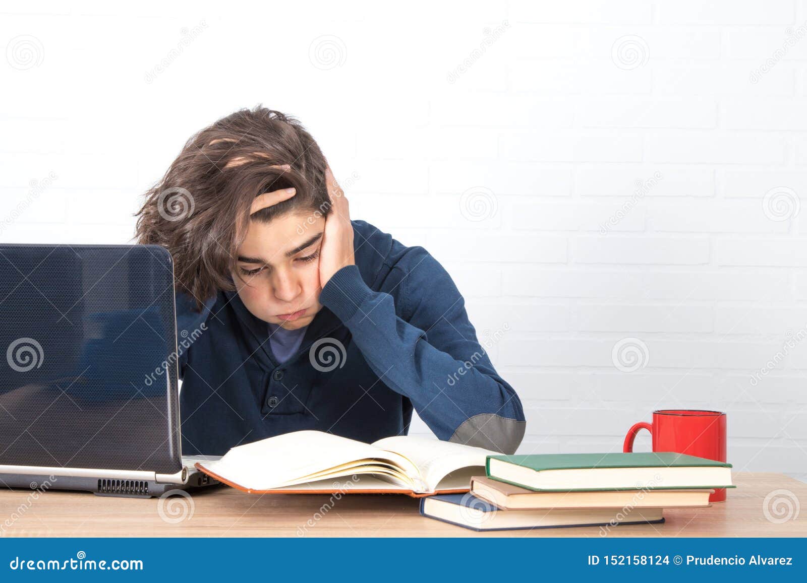 Tired and Bored Student with Computer Stock Photo - Image of computer ...