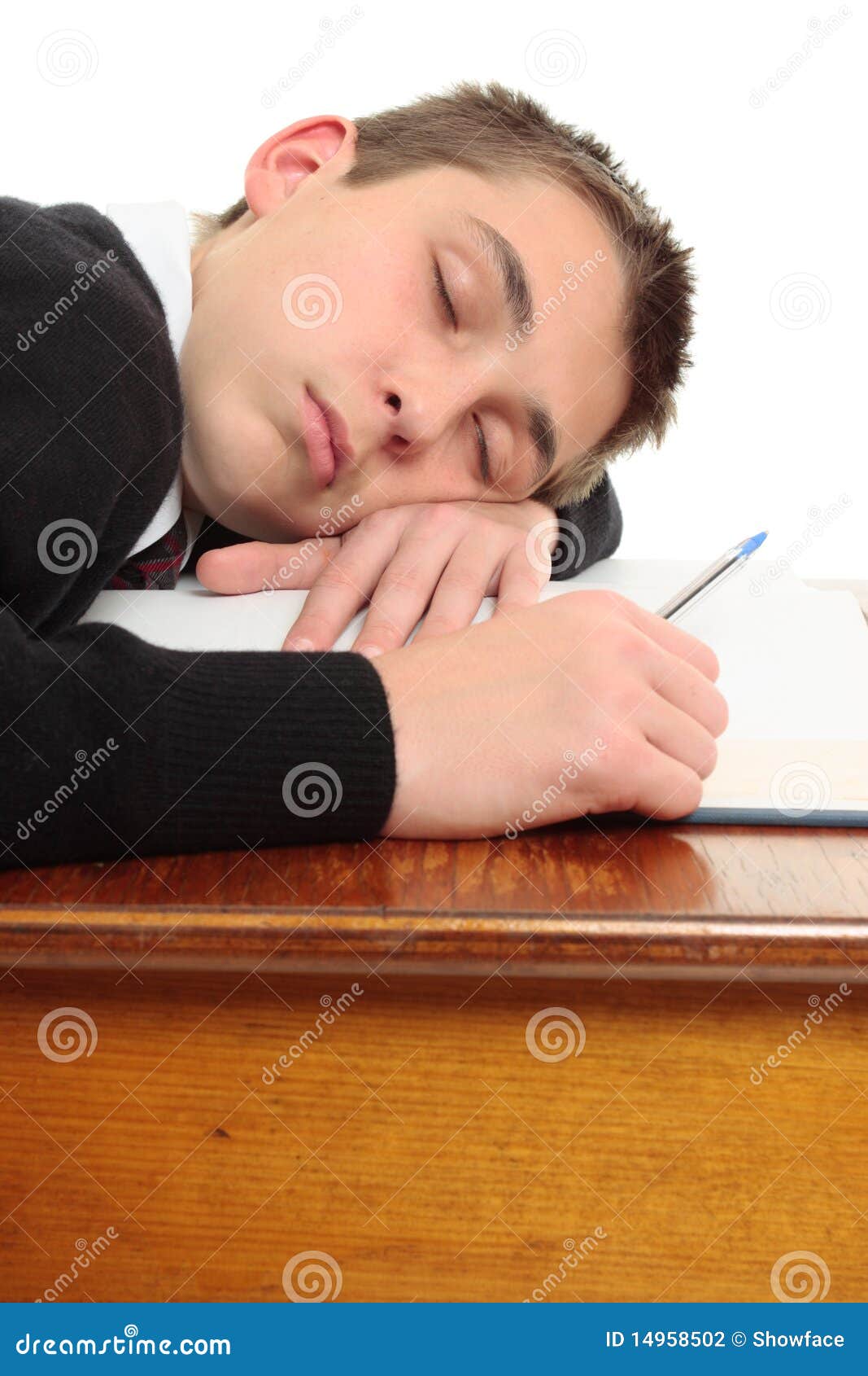 Tired Bored Student at Desk Stock Photo - Image of classwork ...