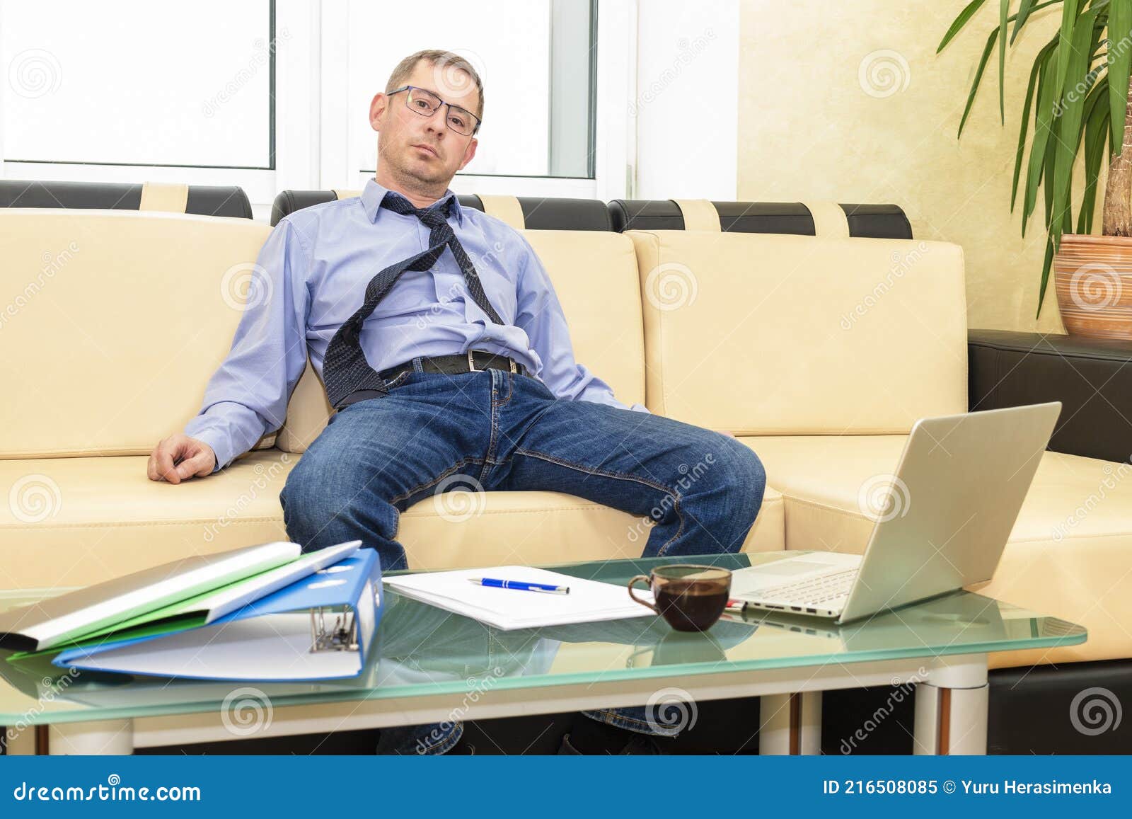 Tired Boss Businessman after Hard Work Leaned Back on the Back of the ...