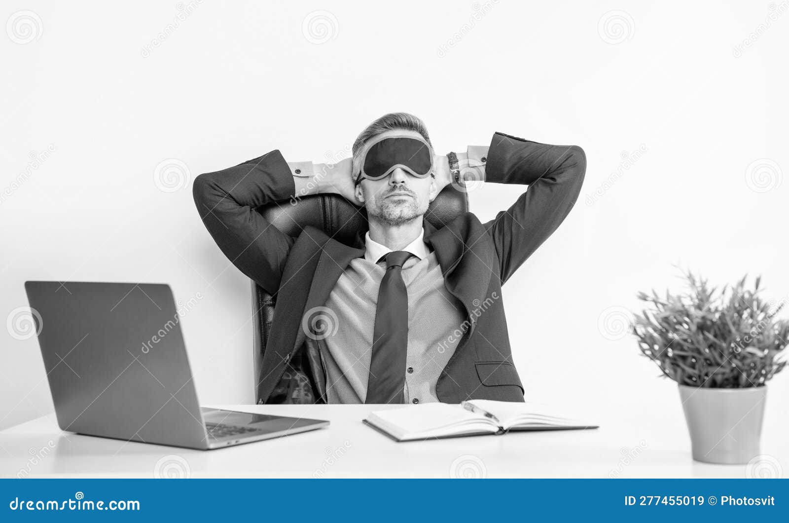 Tired Boss Relax in Sleep Mask at Workplace Stock Image - Image of ...