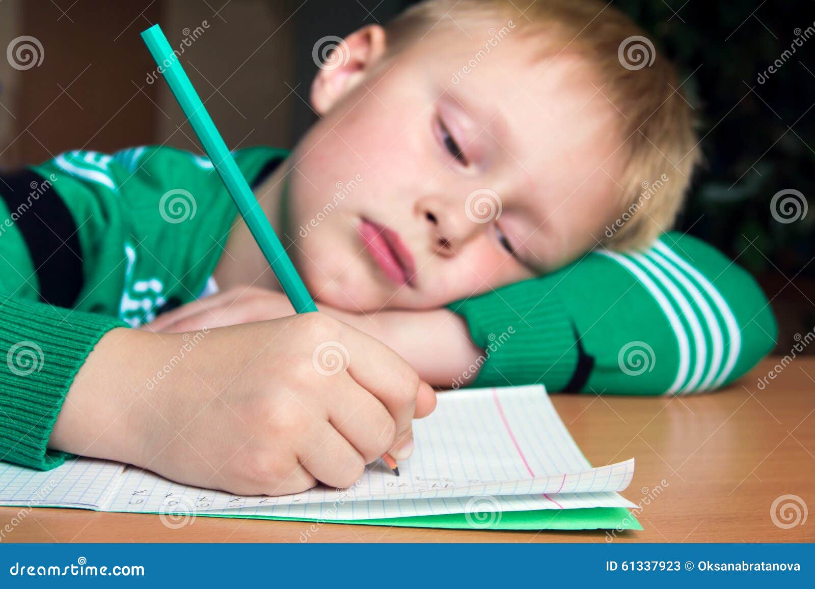 Tired Boy Doing Difficult Homework Stock Image - Image of person, hard ...