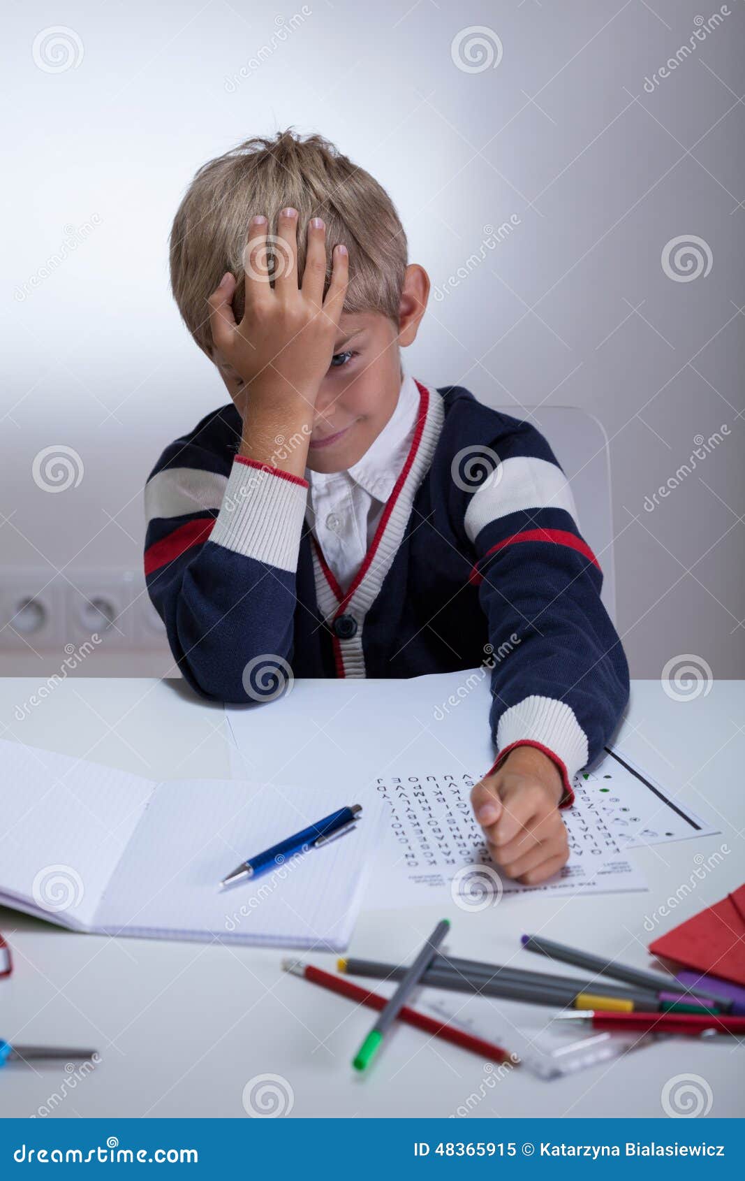 Tired Boy during Doing Homework Stock Image - Image of child, lesson ...