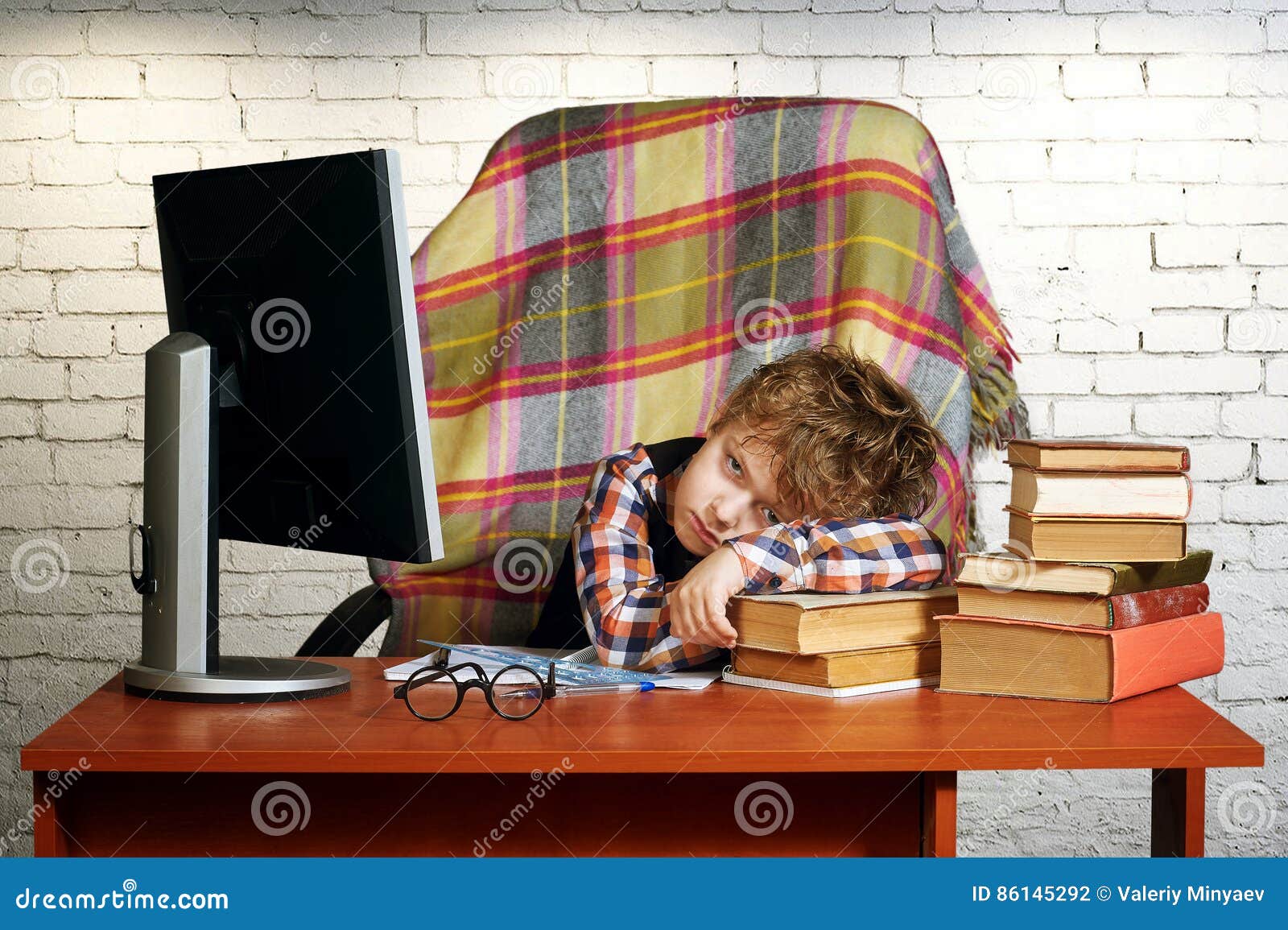 A Tired Boy . Heavy Homework Stock Photo - Image of stress, heavy: 86145292