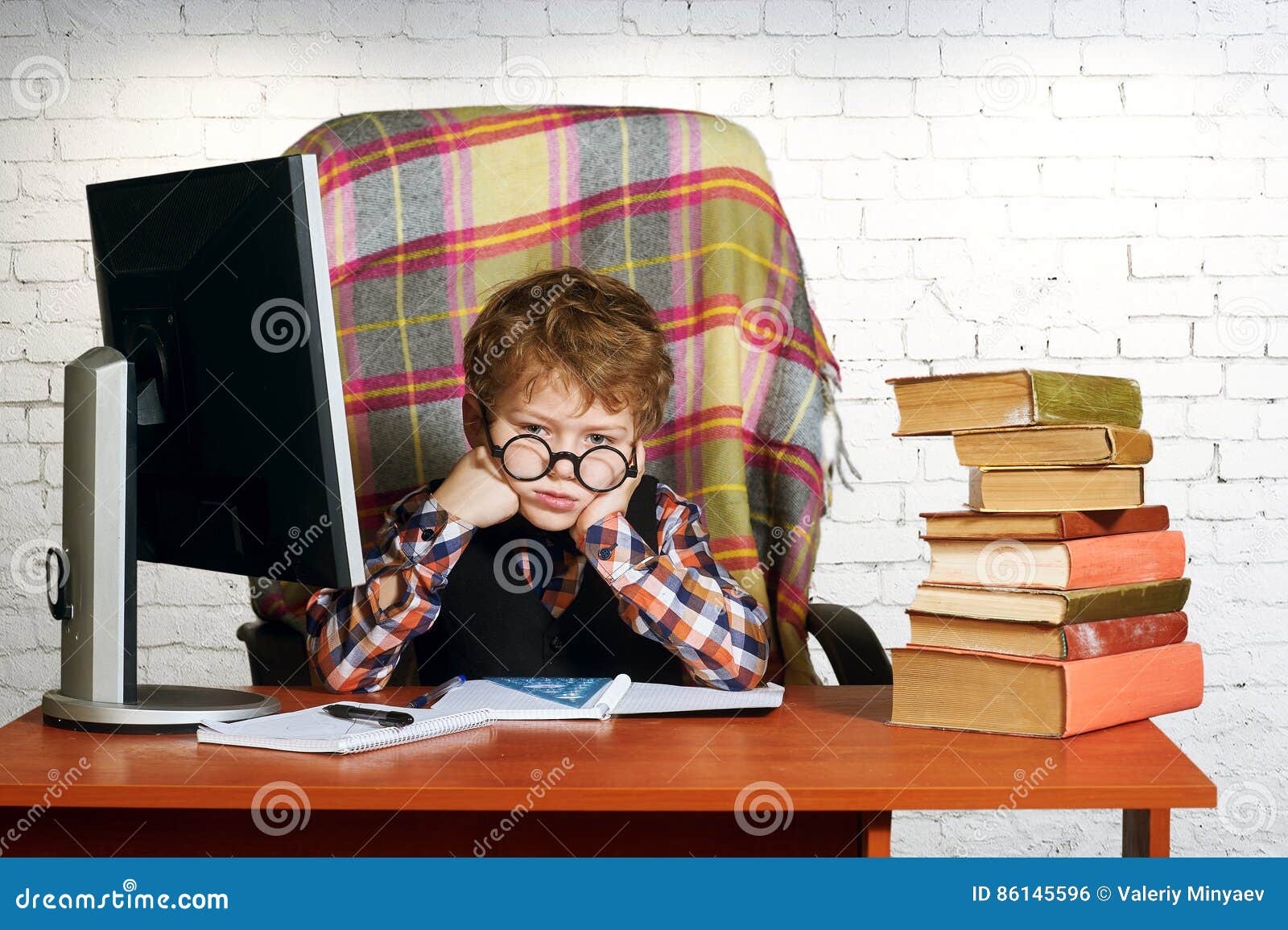 A Tired Boy . Heavy Homework Stock Photo - Image of learn, stress: 86145596