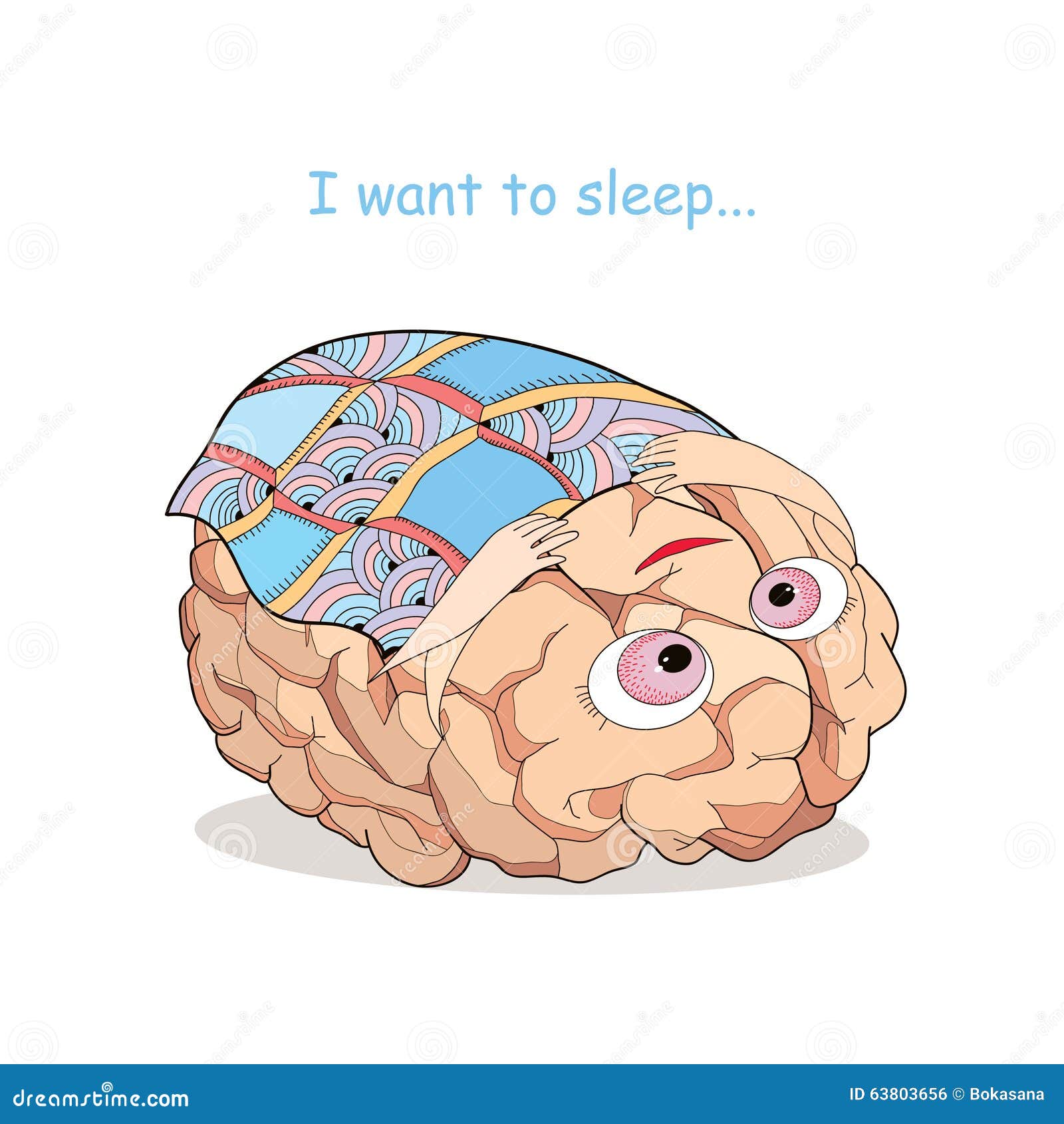 Tired Brain with Checkered Blanket in Cartoon Style. Stock Vector ...