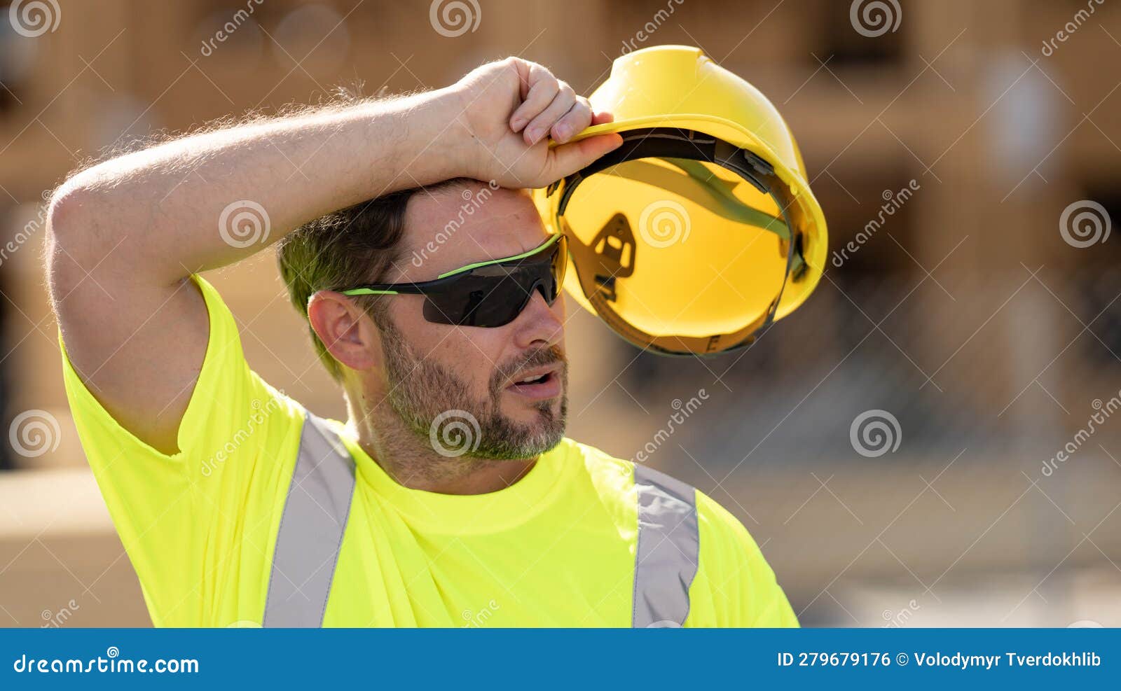 Tired Builder, Hard Work Concept. Hispanic 40 S Worker Builder on Site ...
