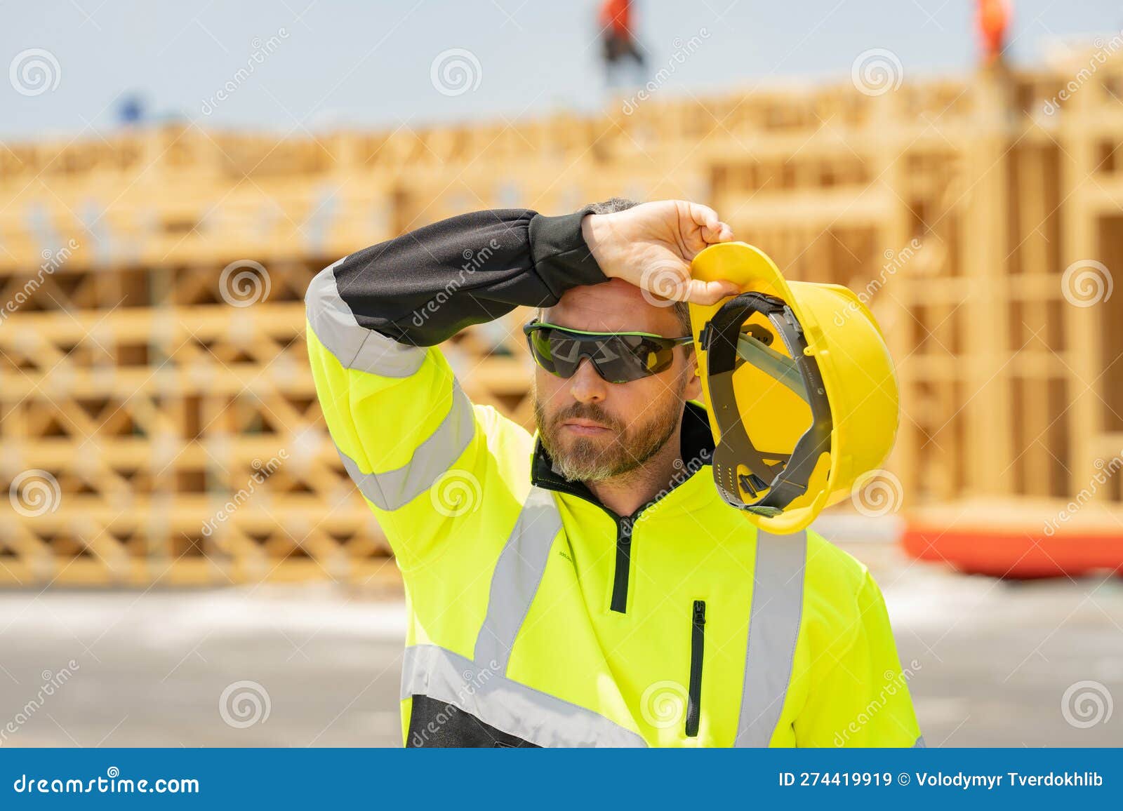 Tired Builder, Hard Work Concept. Worker in Building Uniform on ...