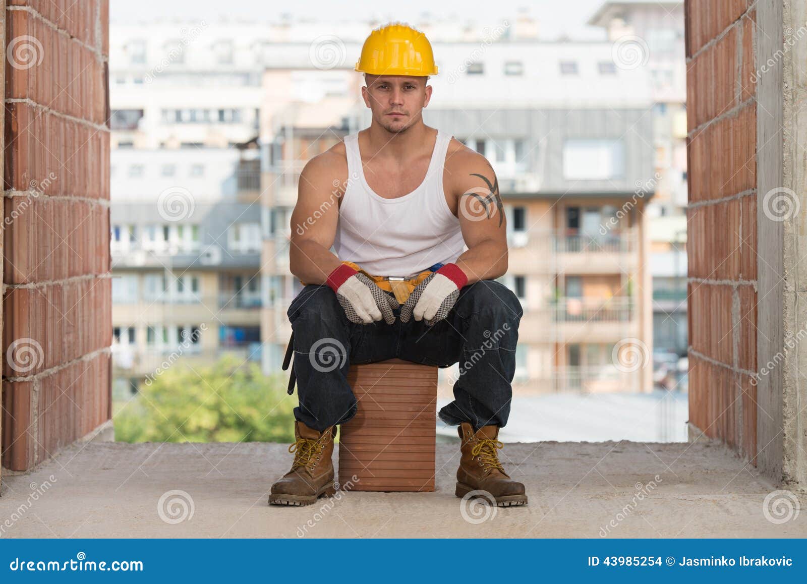 Tired Builder Resting on Brick Stock Photo - Image of brake, company ...