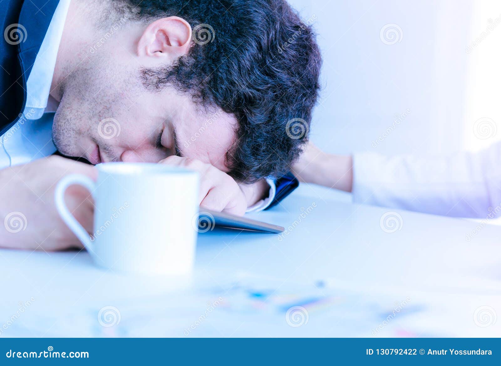 Business Man Fall Asleep on Office Table Stock Photo - Image of fatigue ...