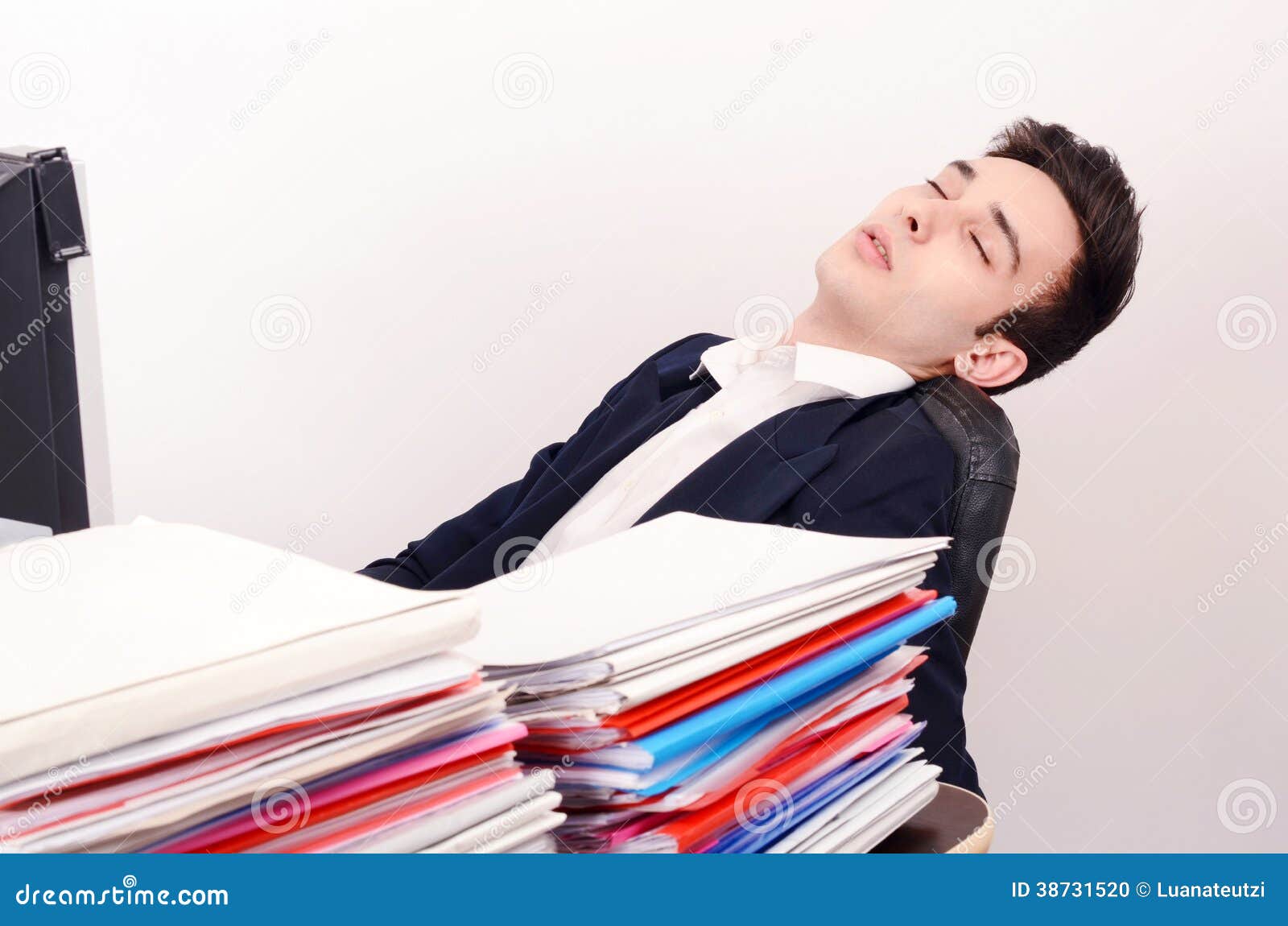 Tired Business Man Sleeping at Work. Stock Photo - Image of folders ...
