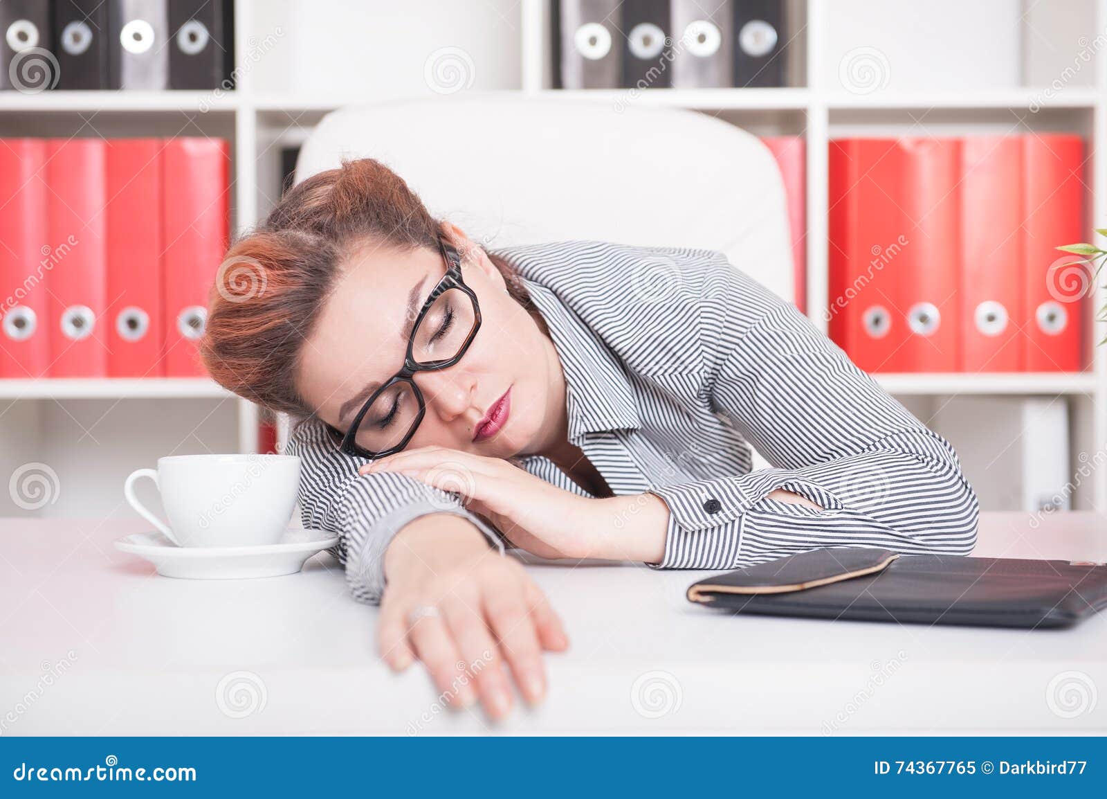 Tired Business Woman Sleeping in Office Stock Image - Image of office ...