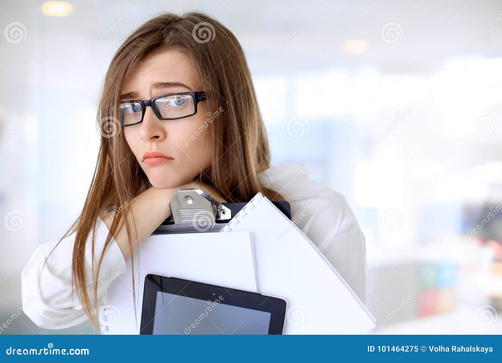 Tired Business Woman Standing in the Office Stock Image - Image of ...