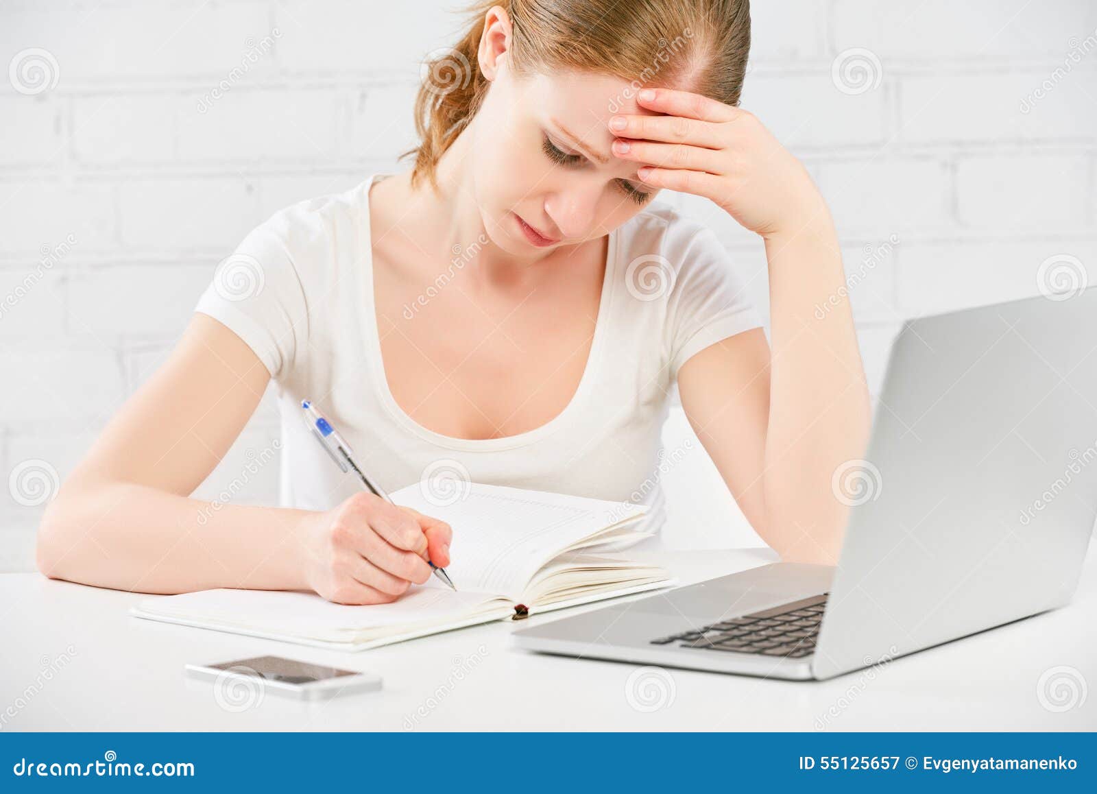 Tired Business Woman Working at a Computer Stock Image - Image of ...
