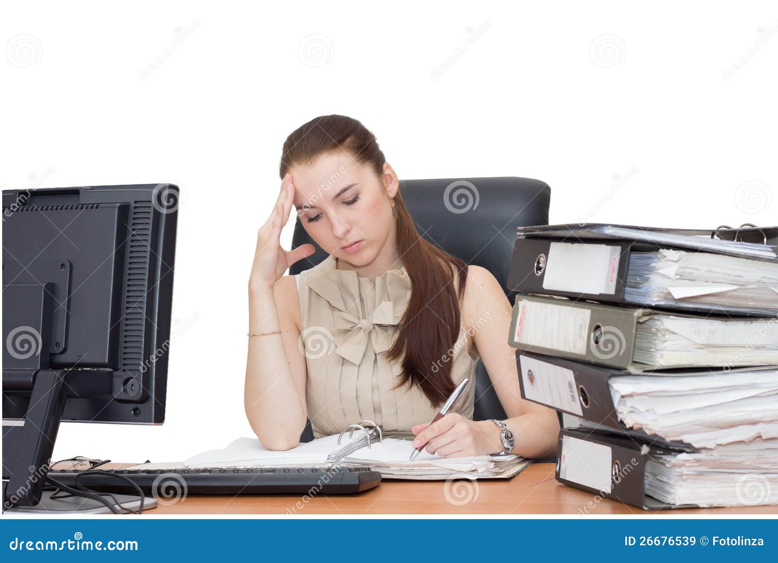 Tired Business Woman Working on Her Workspace Stock Image - Image of ...